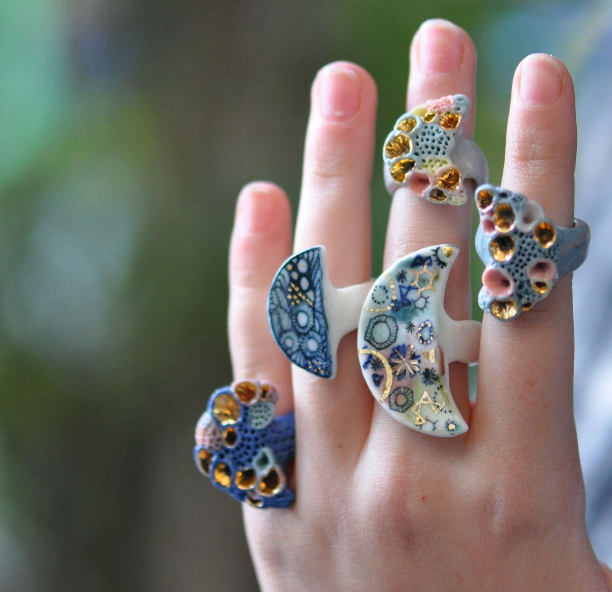 Ceramic Coral Rings/ Hand painted porcelain rings – Katherine Wheeler ...